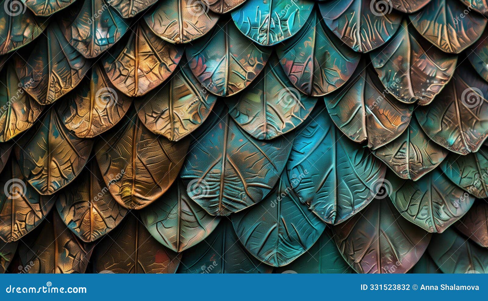 Intricate Textured Pattern of Overlapping Dragon Scales with a Metallic ...