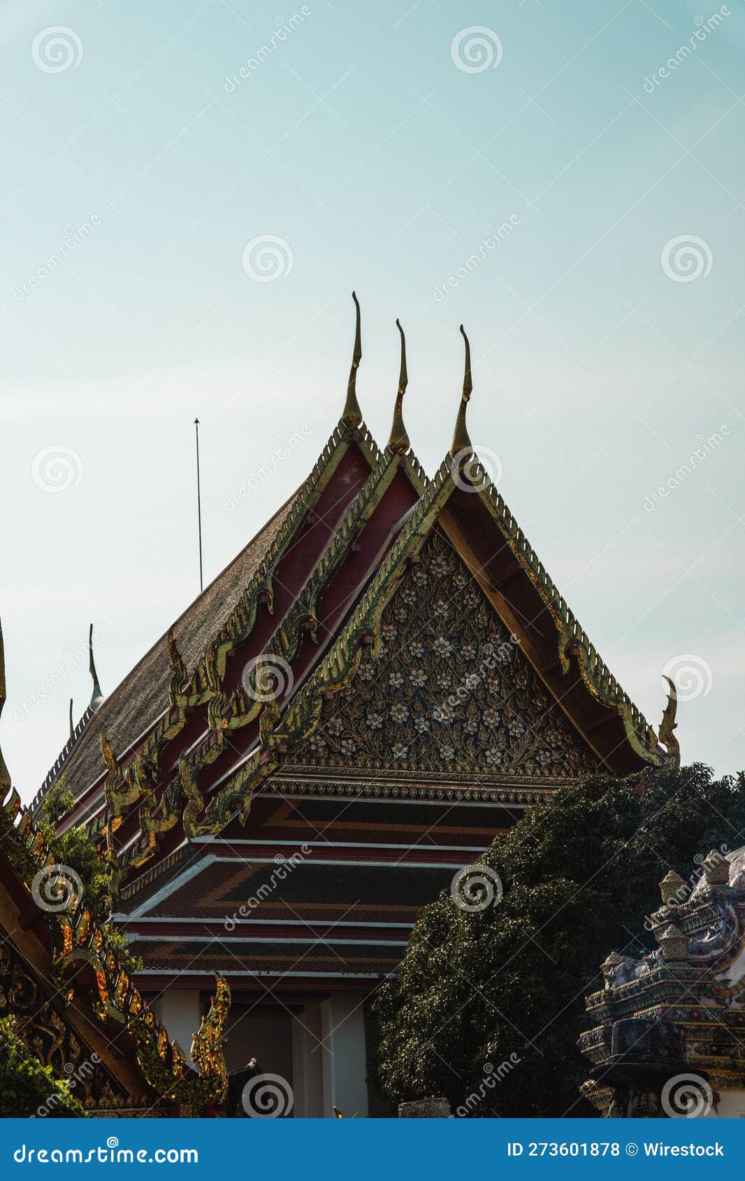 Intricate Thai Buddhist Temple Architecture, Featuring Ornamental ...