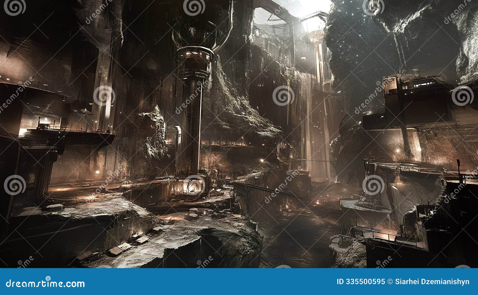 An Intricate Underground Cavern with Waterfalls and Advanced Structures ...