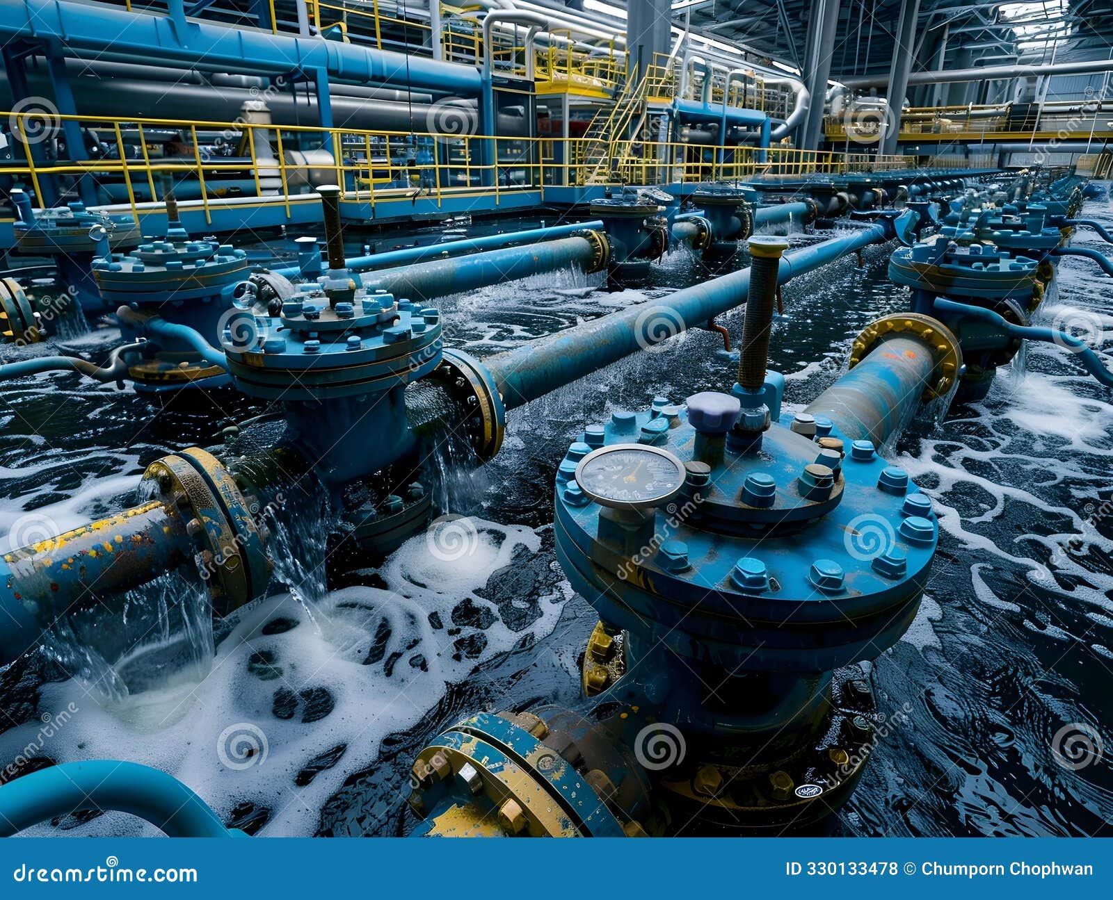 Intricate Wastewater Treatment Facility with Complex Piping Network ...