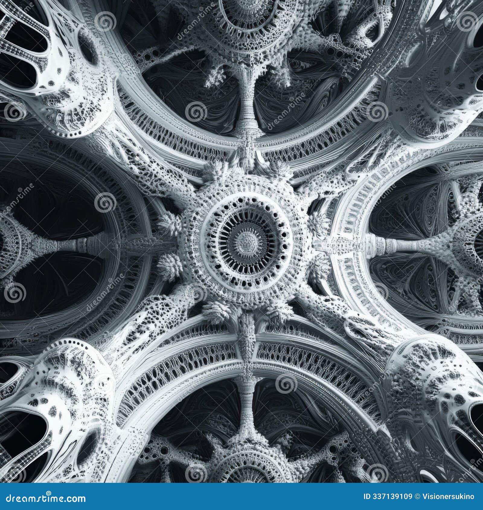 Intricate White Geometric Structure with Arched Frames and a Central ...