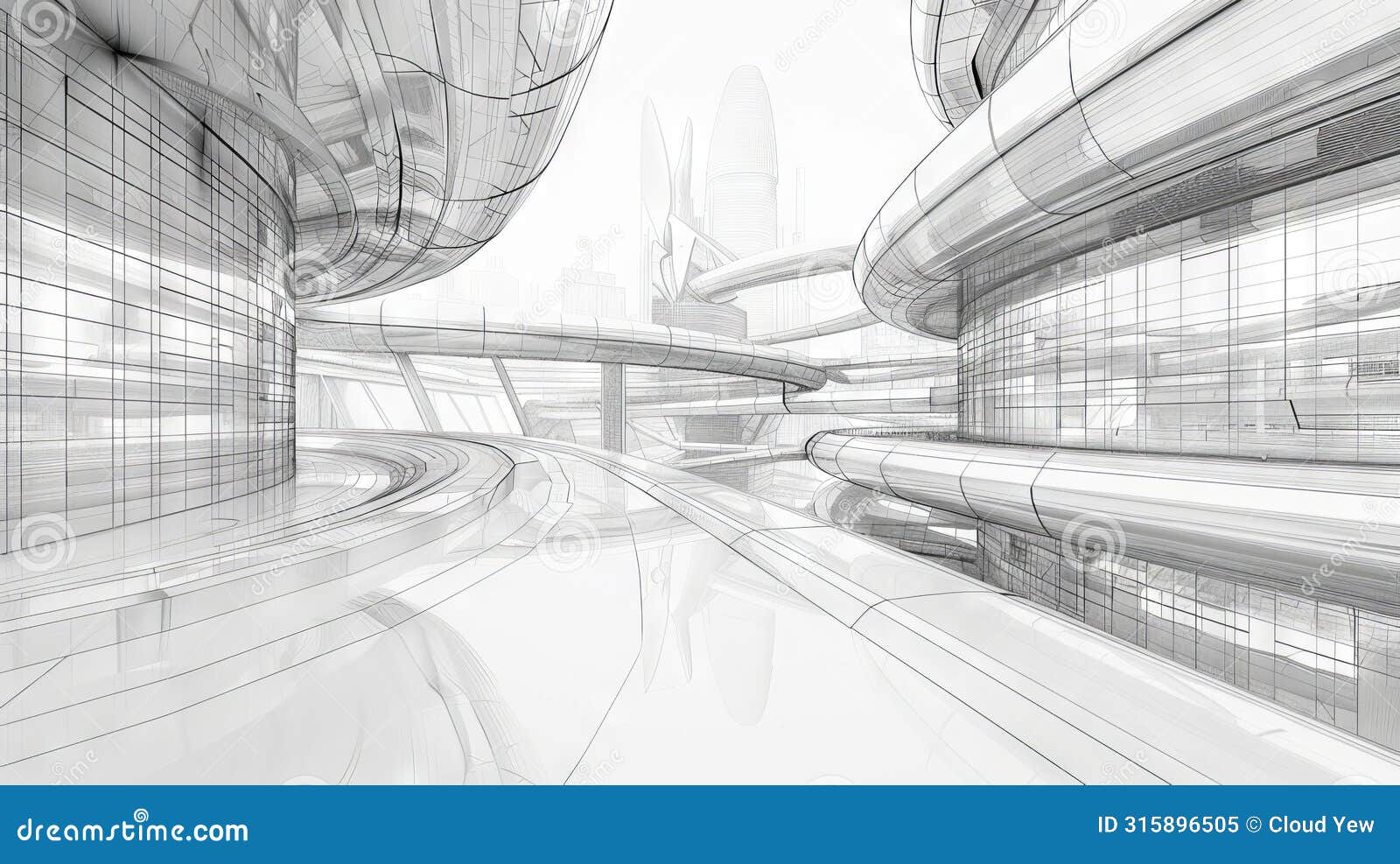 Intricate Wireframe Depiction of a Futuristic Environment Stock ...