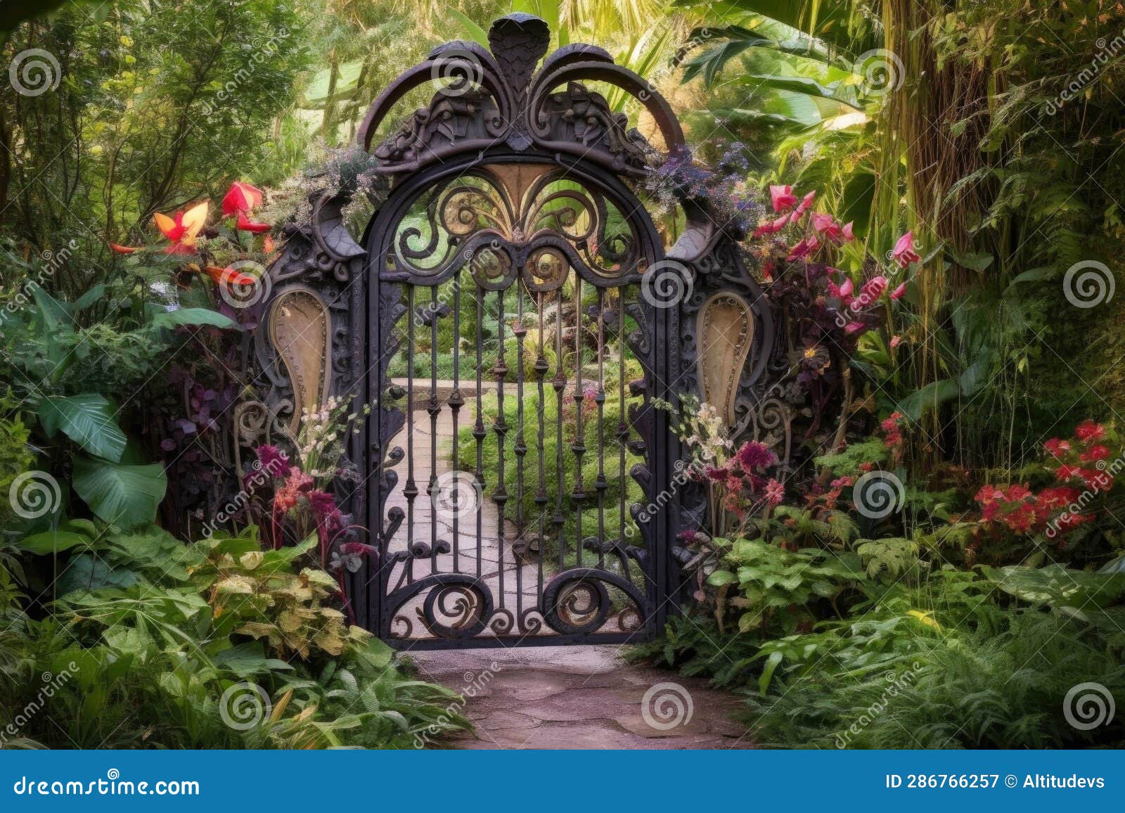 Intricate Wrought Iron Gate in a Lush Garden Stock Image - Image of ...