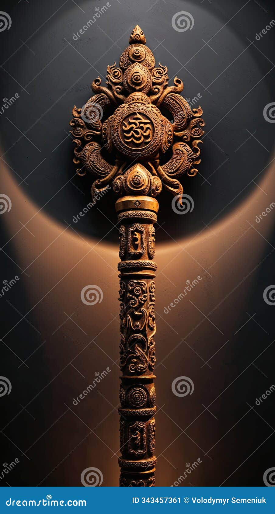 Intricately Carved Vajra Scepter Displayed Against a Dark Gradient ...