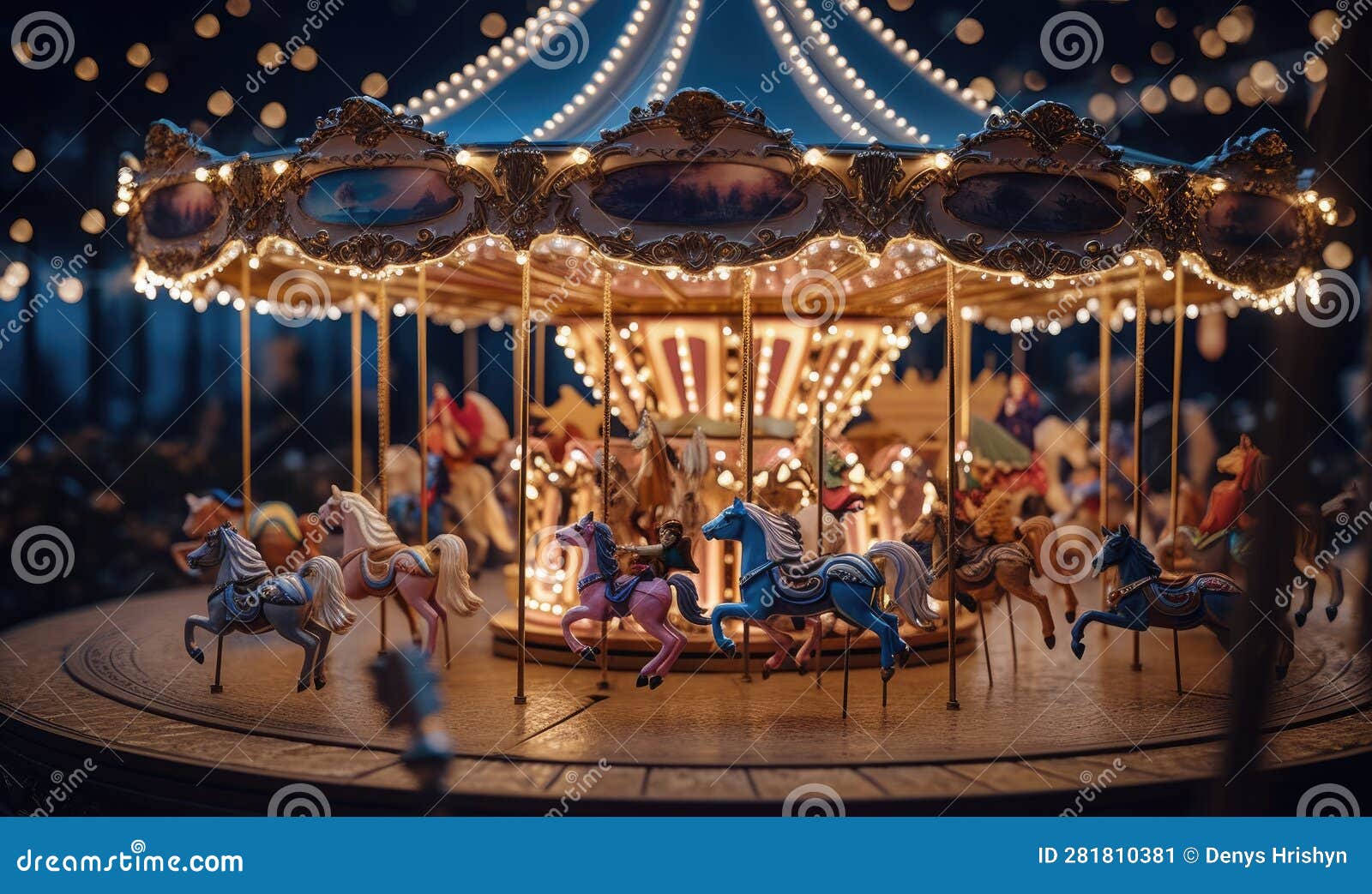 Intricately Designed Magical Carousel with Fantasy Creatures Creating ...