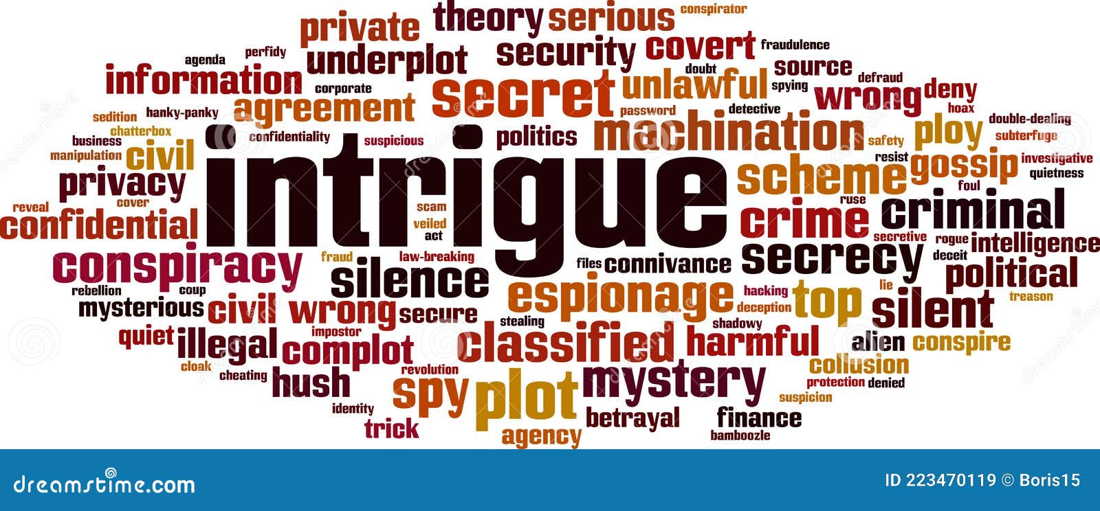Intrigue word cloud stock vector. Illustration of covert - 223470119