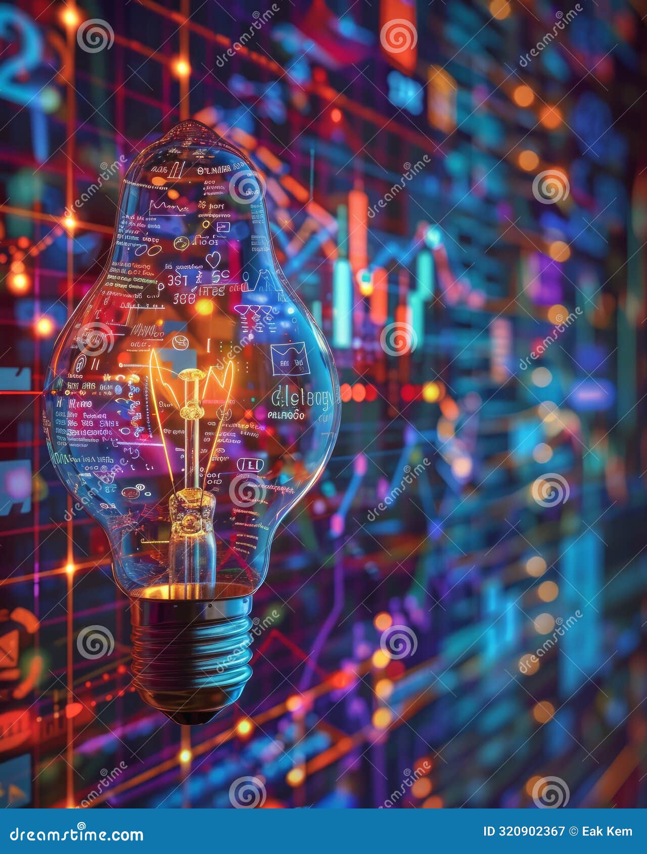 Abstract Digital Innovation Concept Illuminated Light Bulb with ...