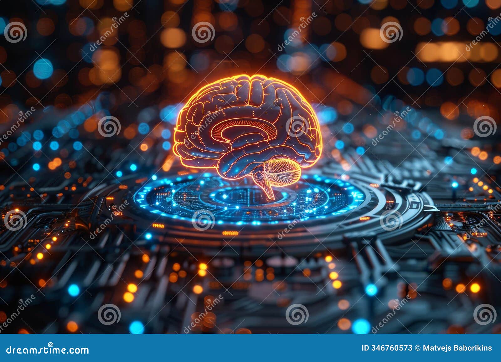 Intriguing Ai Brain Motif Centered on a Circular Platform Featuring ...