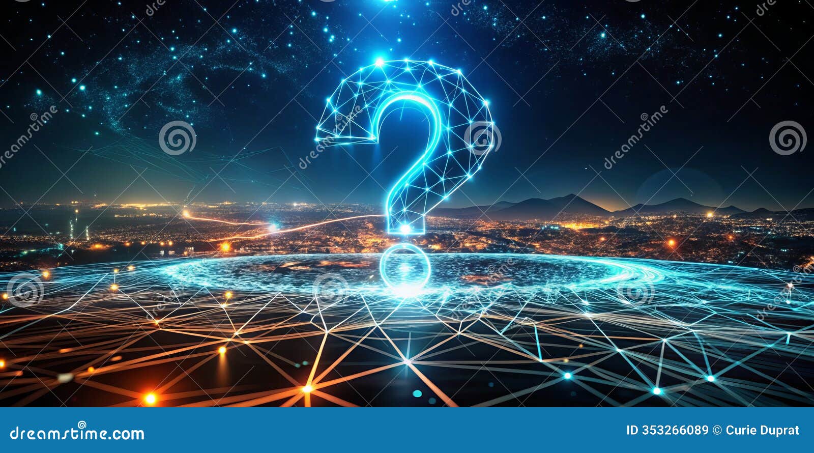 Intriguing 3D Glowing Question Mark with Network Connections a Birds ...