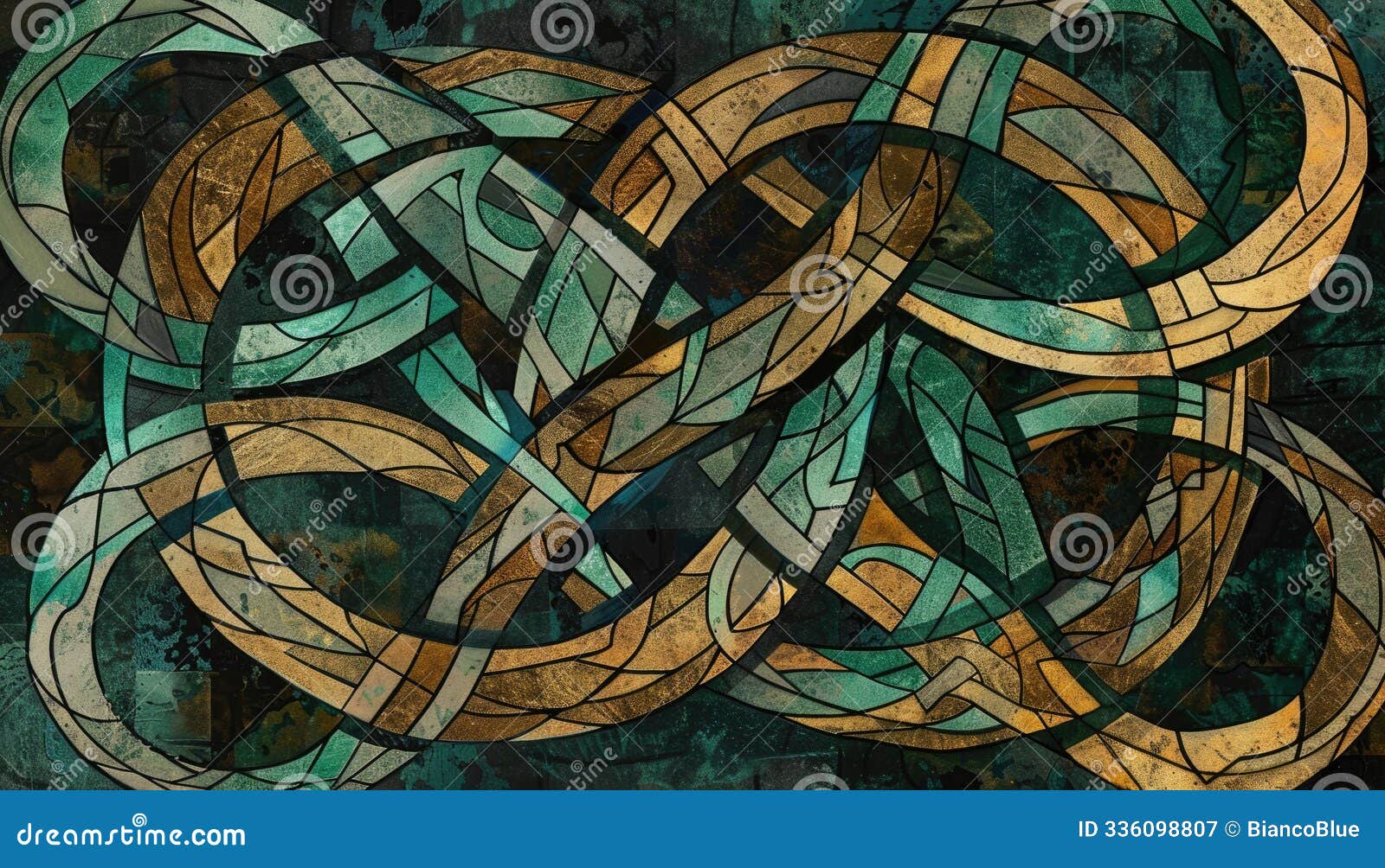 Intriguing Design with Green and Gold Circular Elements in Abstract ...