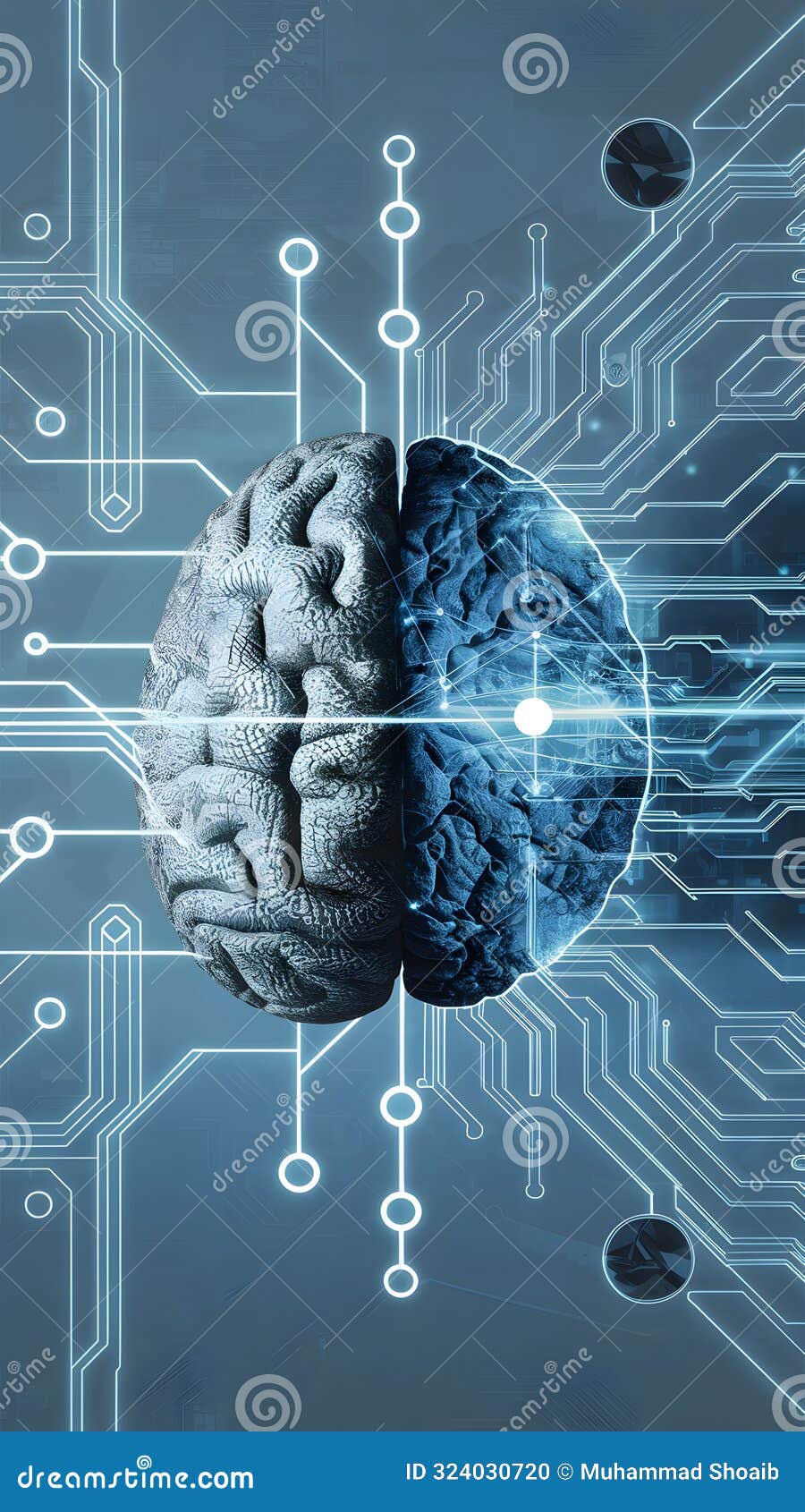 Intriguing Digital Composition Human Brain with Abstract Circuit Board ...