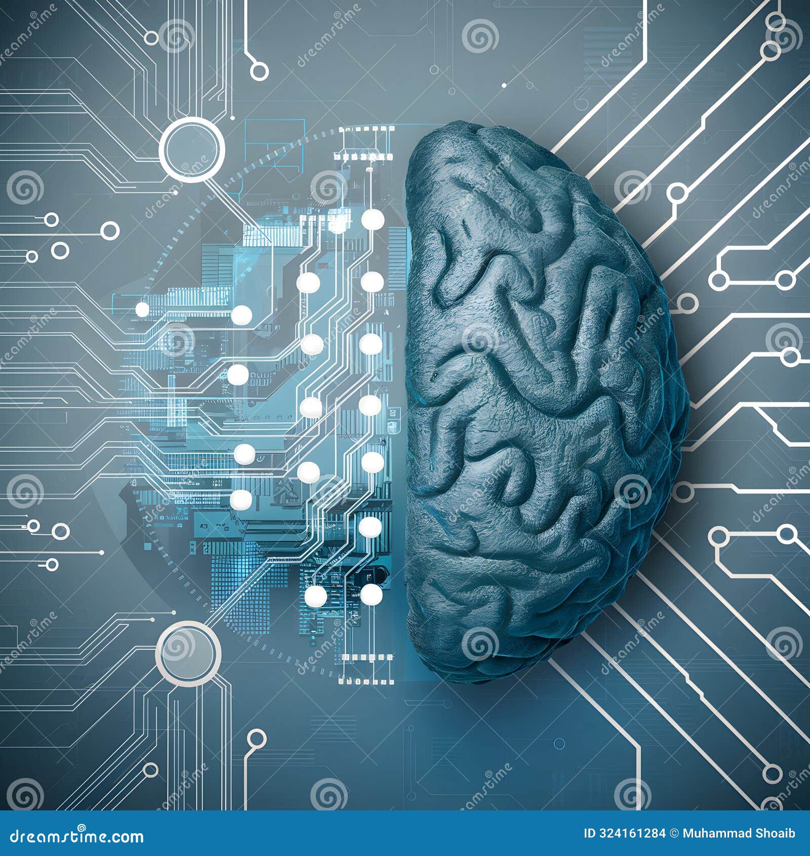 Intriguing Digital Composition Human Brain with Abstract Circuit Board ...
