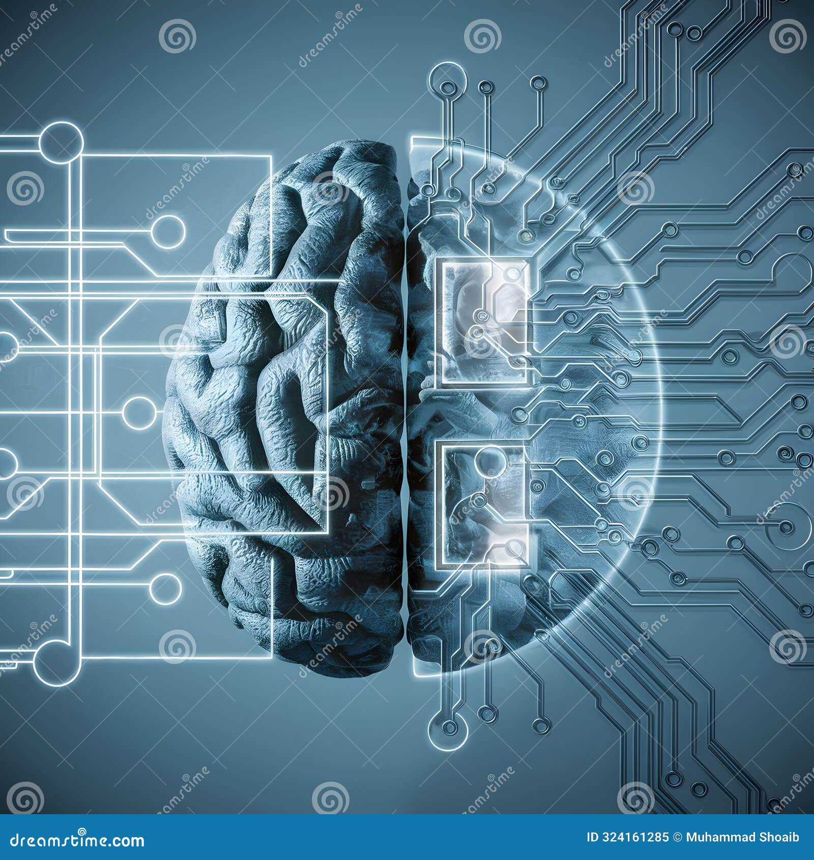 Intriguing Digital Composition Human Brain with Abstract Circuit Board ...