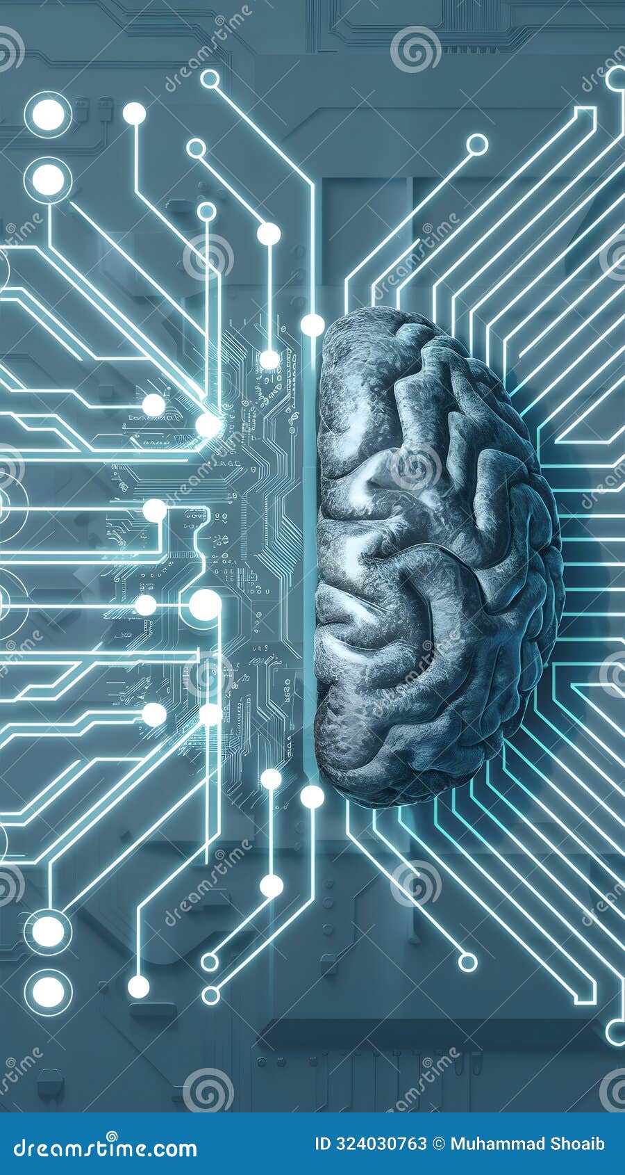 Intriguing Digital Composition Human Brain with Abstract Circuit Board ...