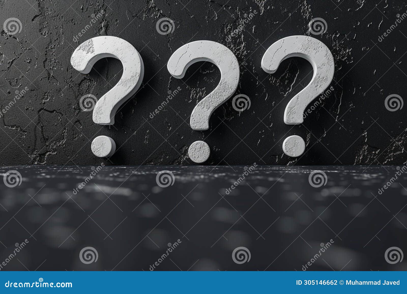 Intriguing FAQ Concept Three White Question Marks on Black Background ...