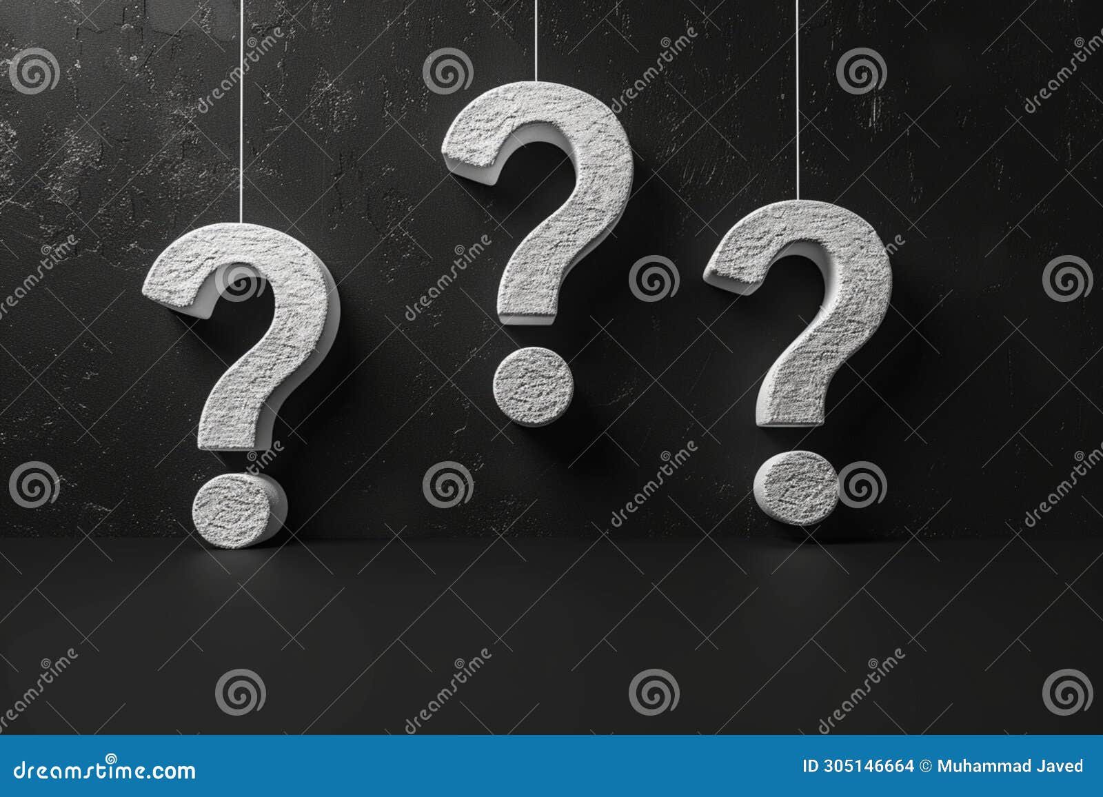 Intriguing FAQ Concept Three White Question Marks on Black Background ...