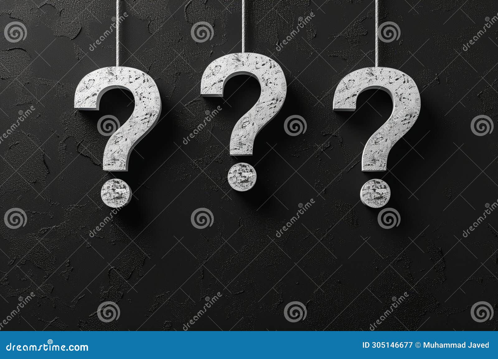 Intriguing FAQ Concept Three White Question Marks on Black Background ...