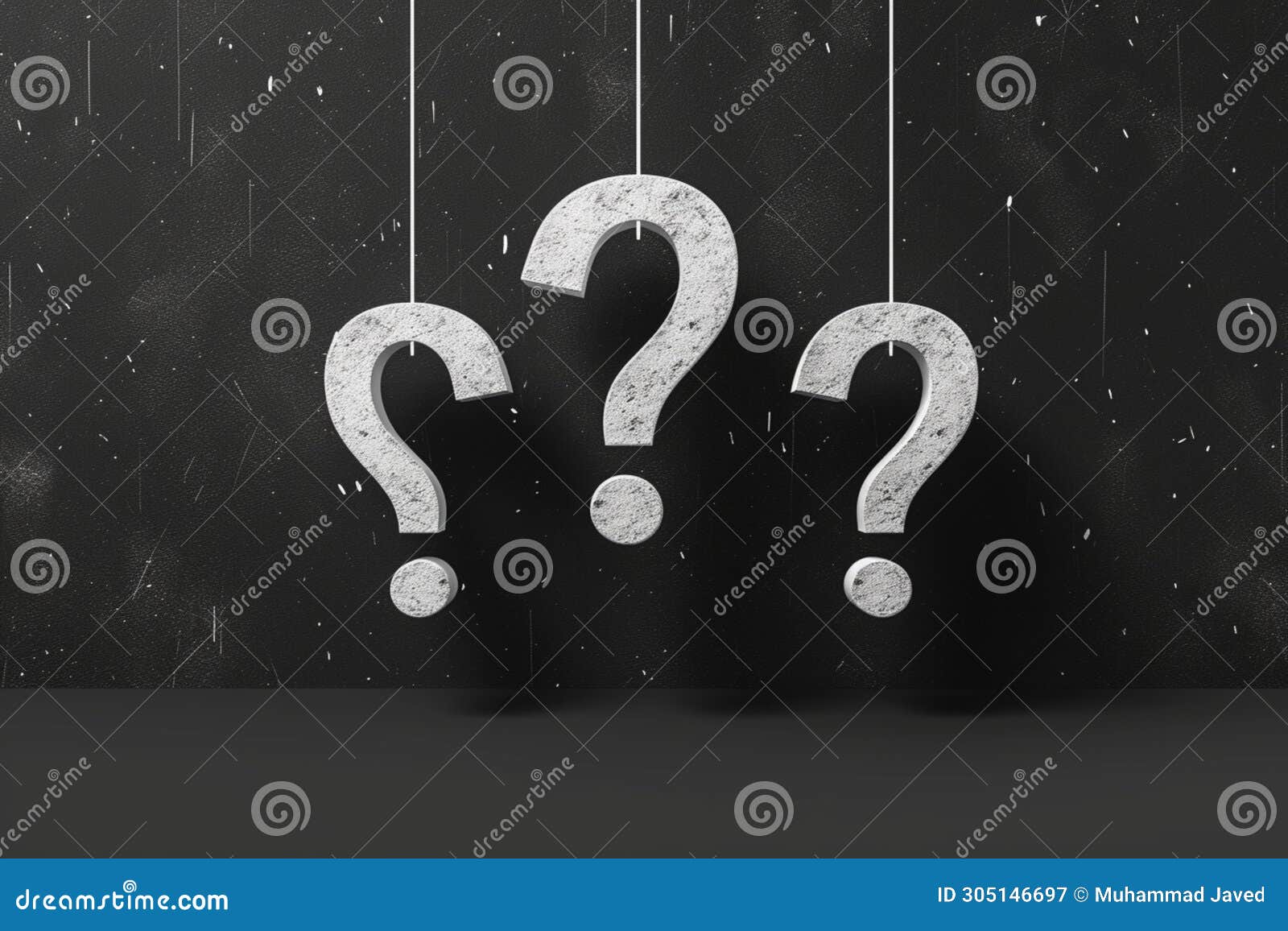 Intriguing FAQ Concept Three White Question Marks on Black Background ...