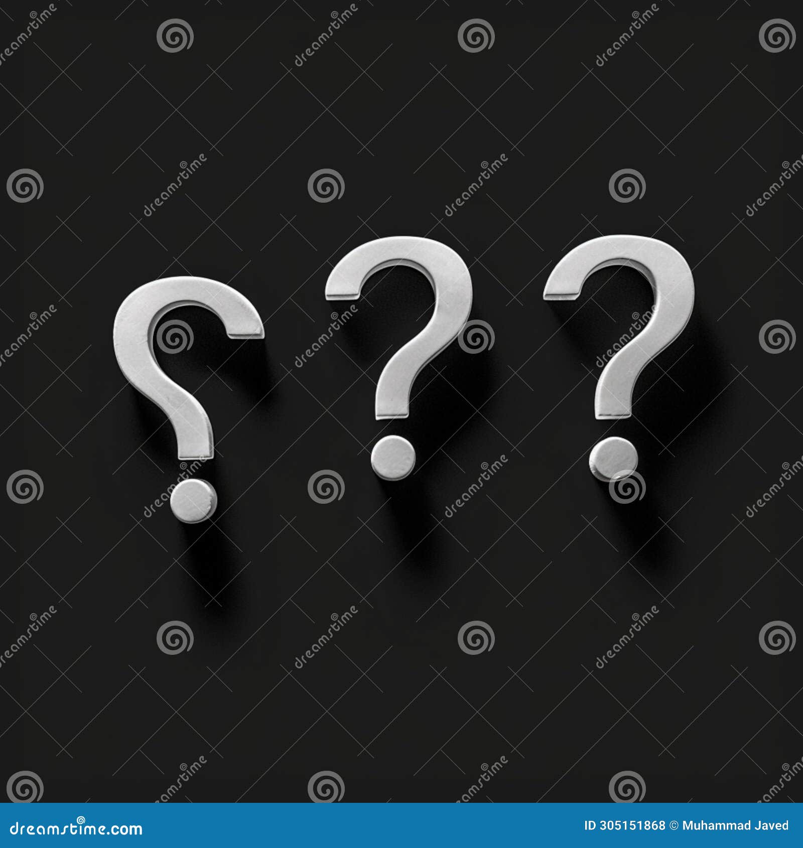 Intriguing FAQ Concept Three White Question Marks on Black Background ...