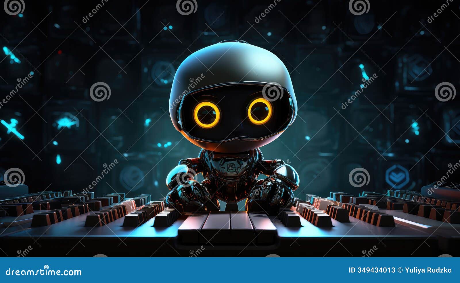 Intriguing Image of a Little Robot with Glowing Eyes, Sitting in the ...