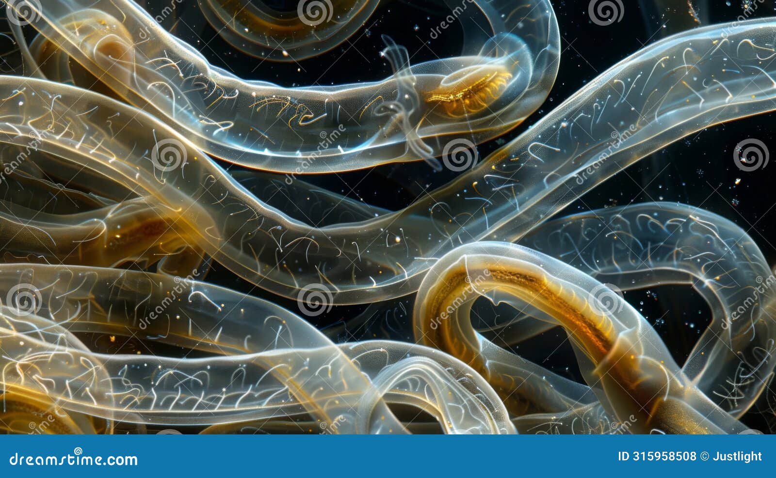 An Intriguing Image of a of Nematodes Coiled Together Their Slender ...