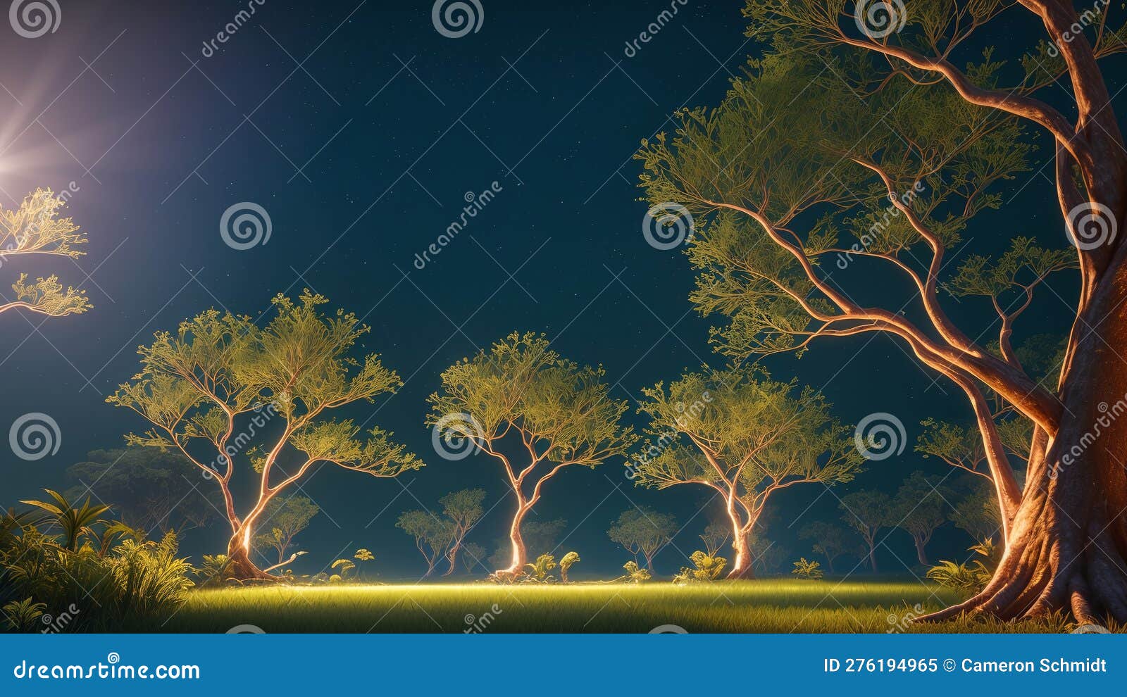 An Intriguing Image of a Night Scene with a Tree and a Bench AI ...