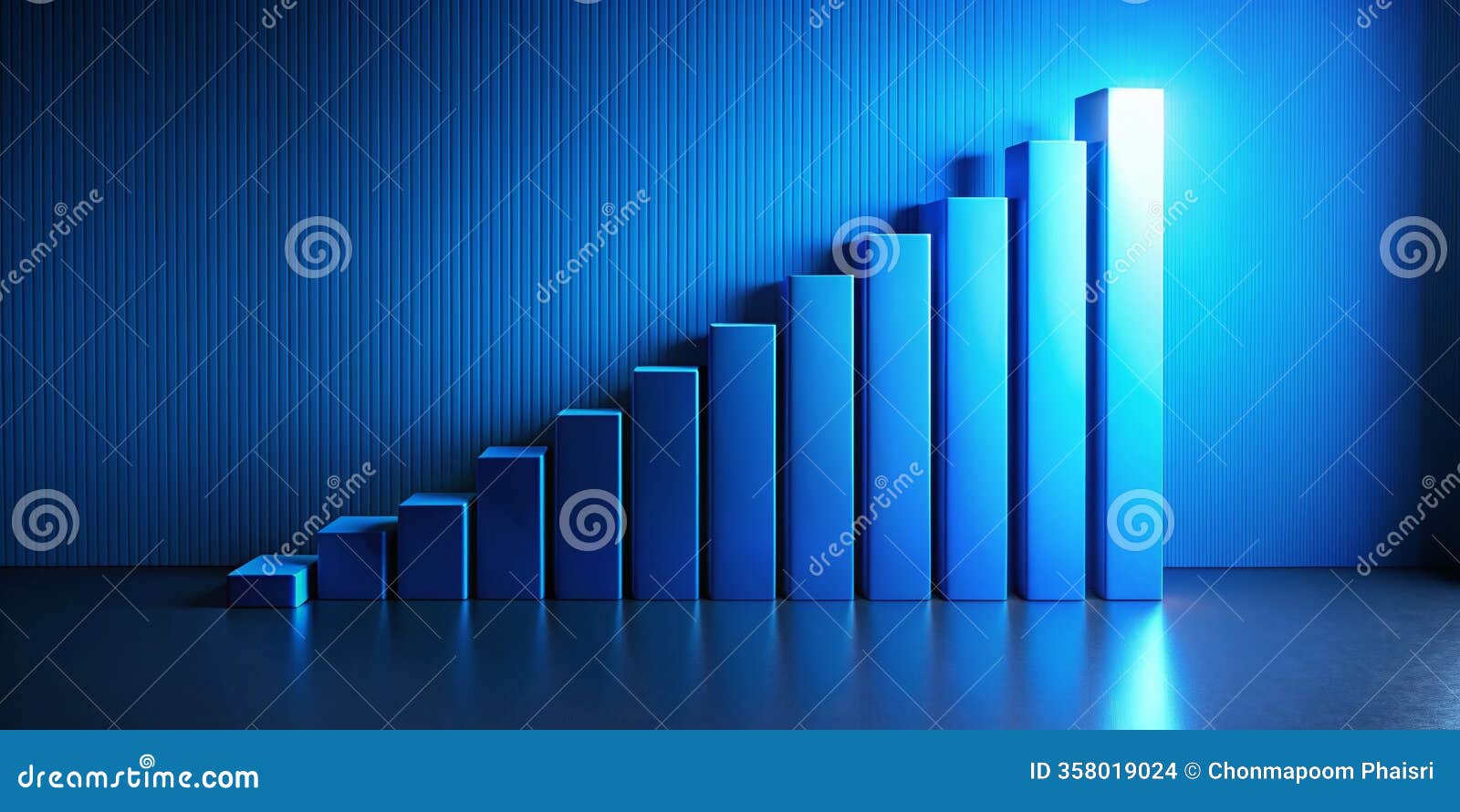 Intriguing Minimalist Blue Bar Graph a Striking Side View in Low Light ...