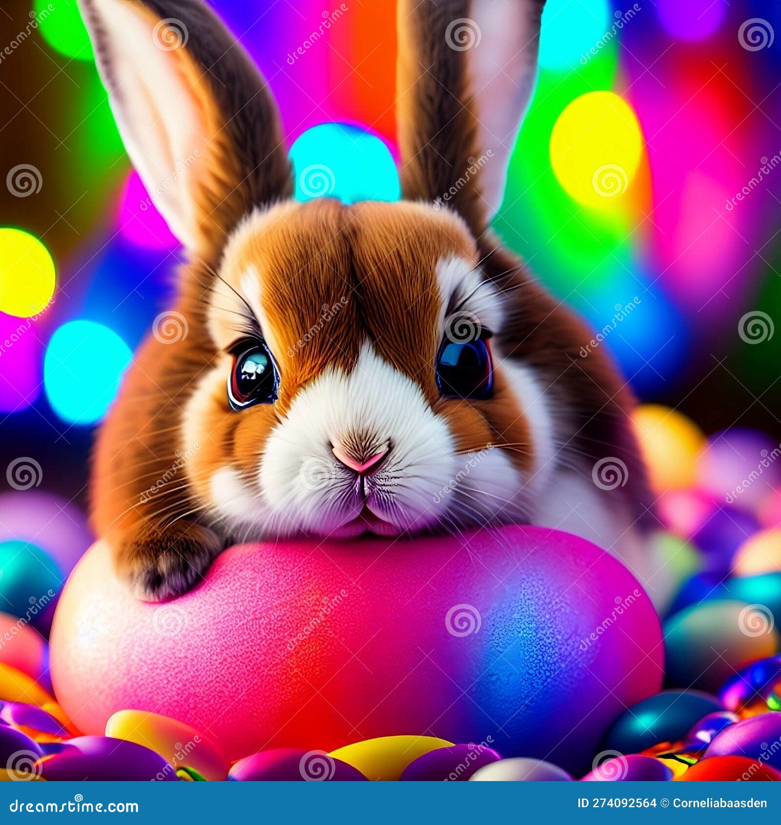 Beautiful Easter Bunny with Vibrant Easter Eggs and Vivid Neon ...