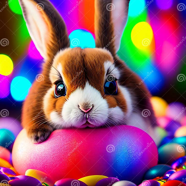 Beautiful Easter Bunny with Vibrant Easter Eggs and Vivid Neon ...