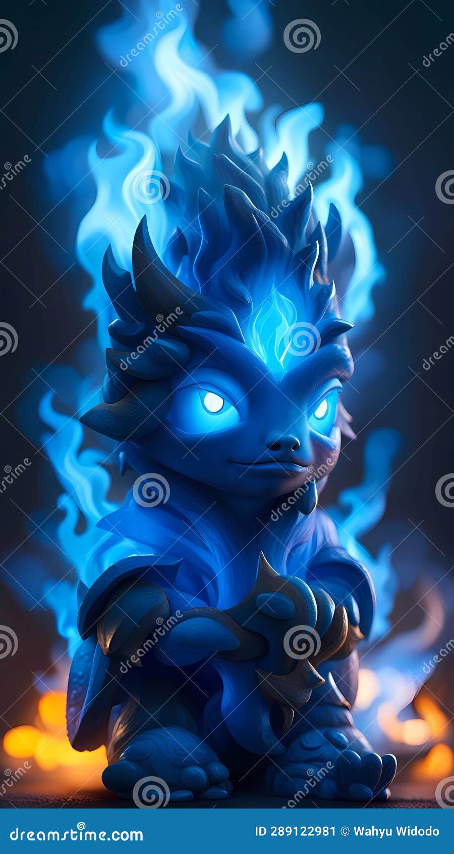 3D Blue Flame Cartoon Character Design Illustration Ai Generated Stock ...