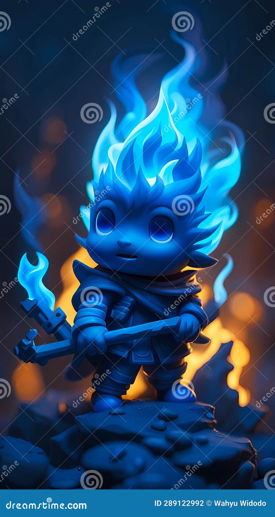 3D Blue Flame Cartoon Character Design Illustration Ai Generated Stock ...