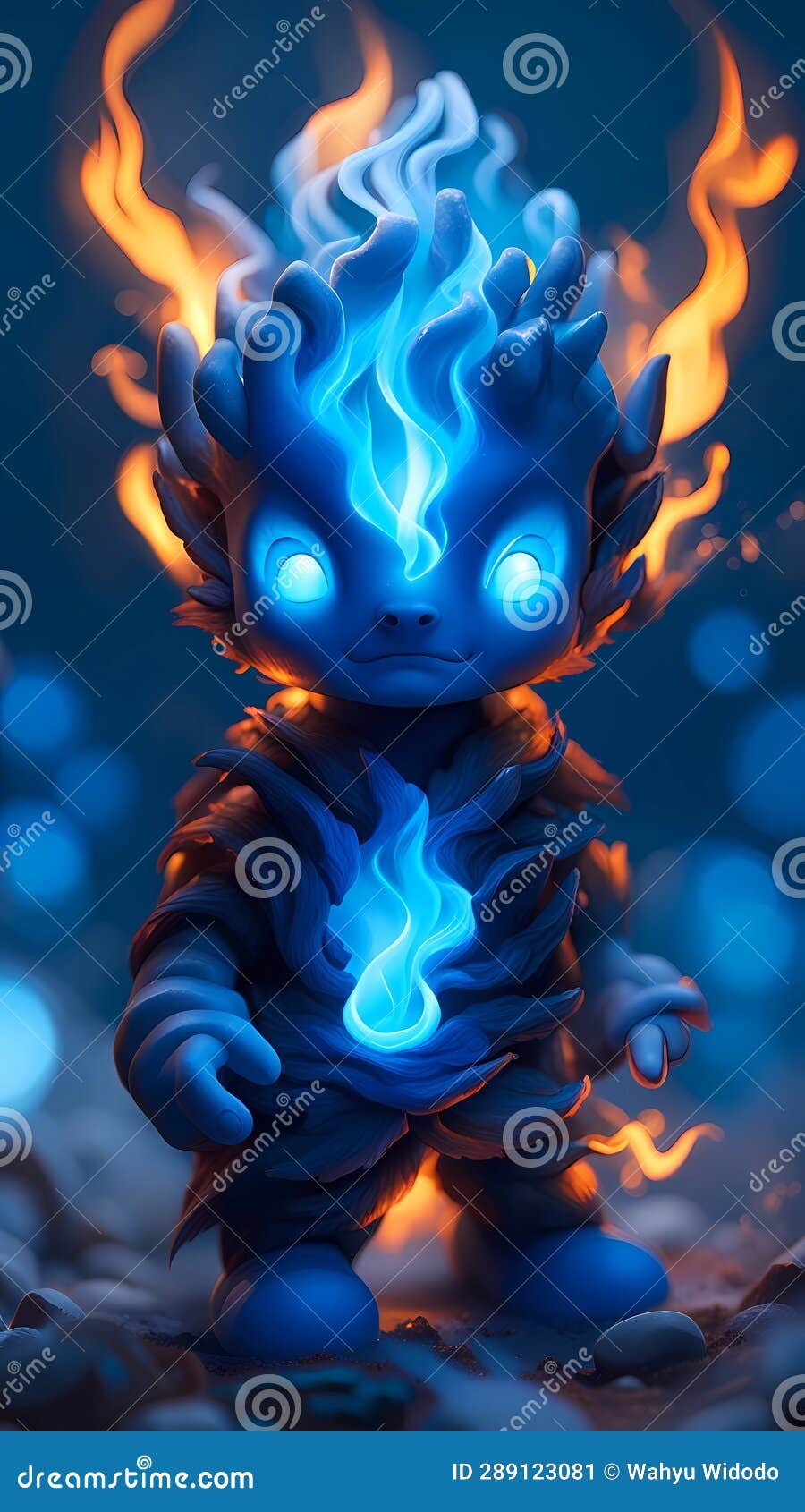 3D Blue Flame Cartoon Character Design Illustration Ai Generated Stock ...