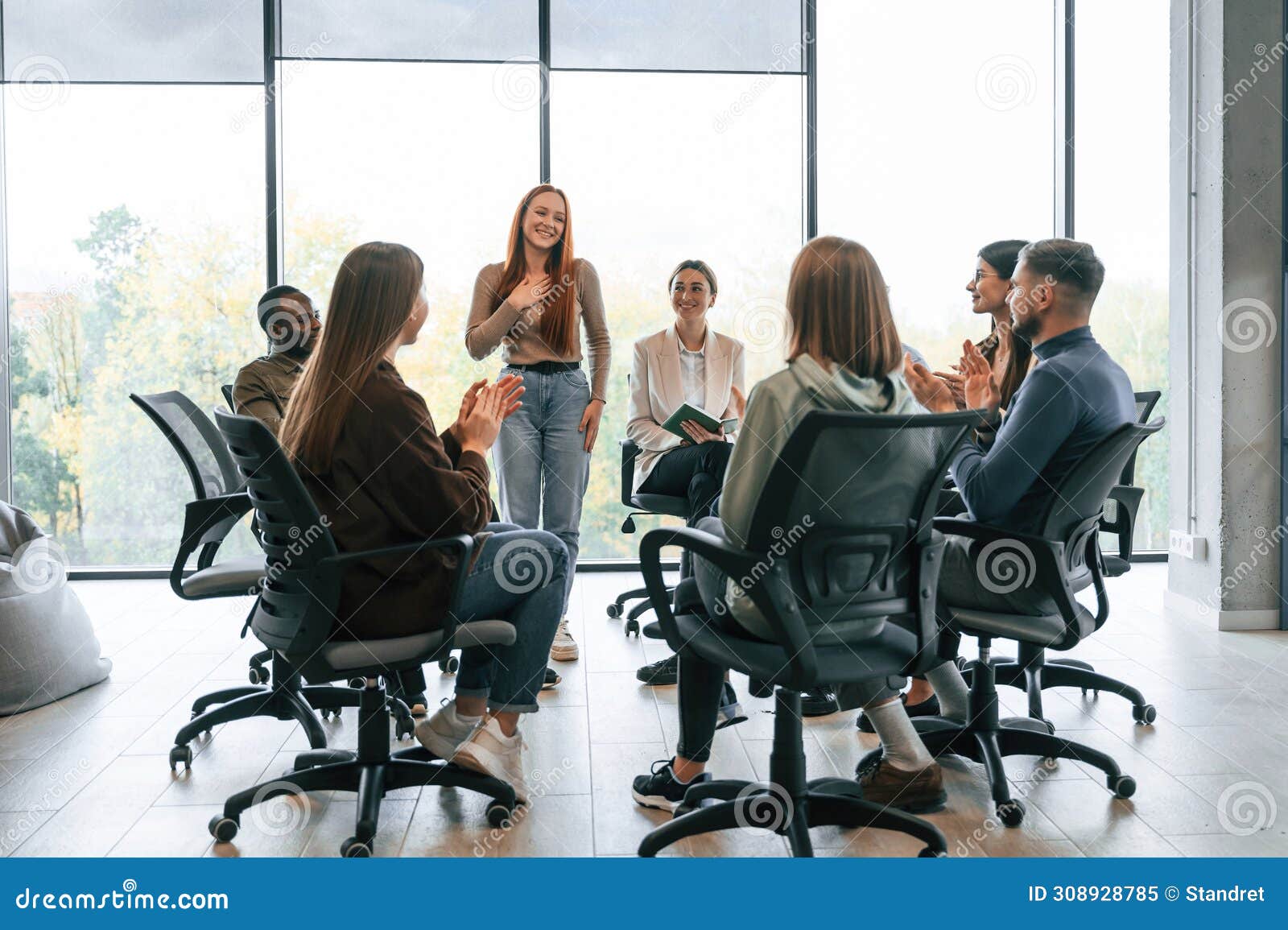 Introducing Herself. Group of People are Having Therapy Meeting Together Stock Image - Image of ...