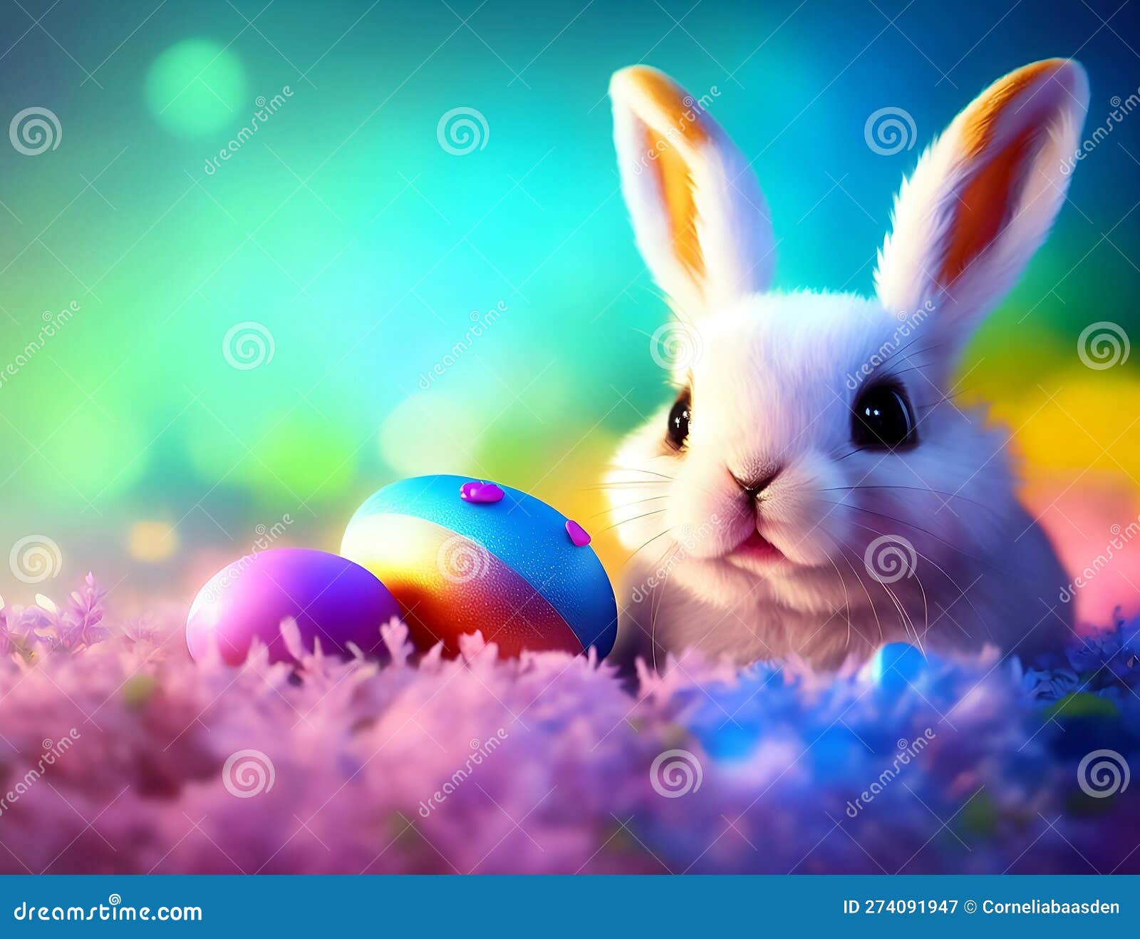 Lovely Easter Bunny with Vibrant Easter Eggs and Vivid Neon Background ...