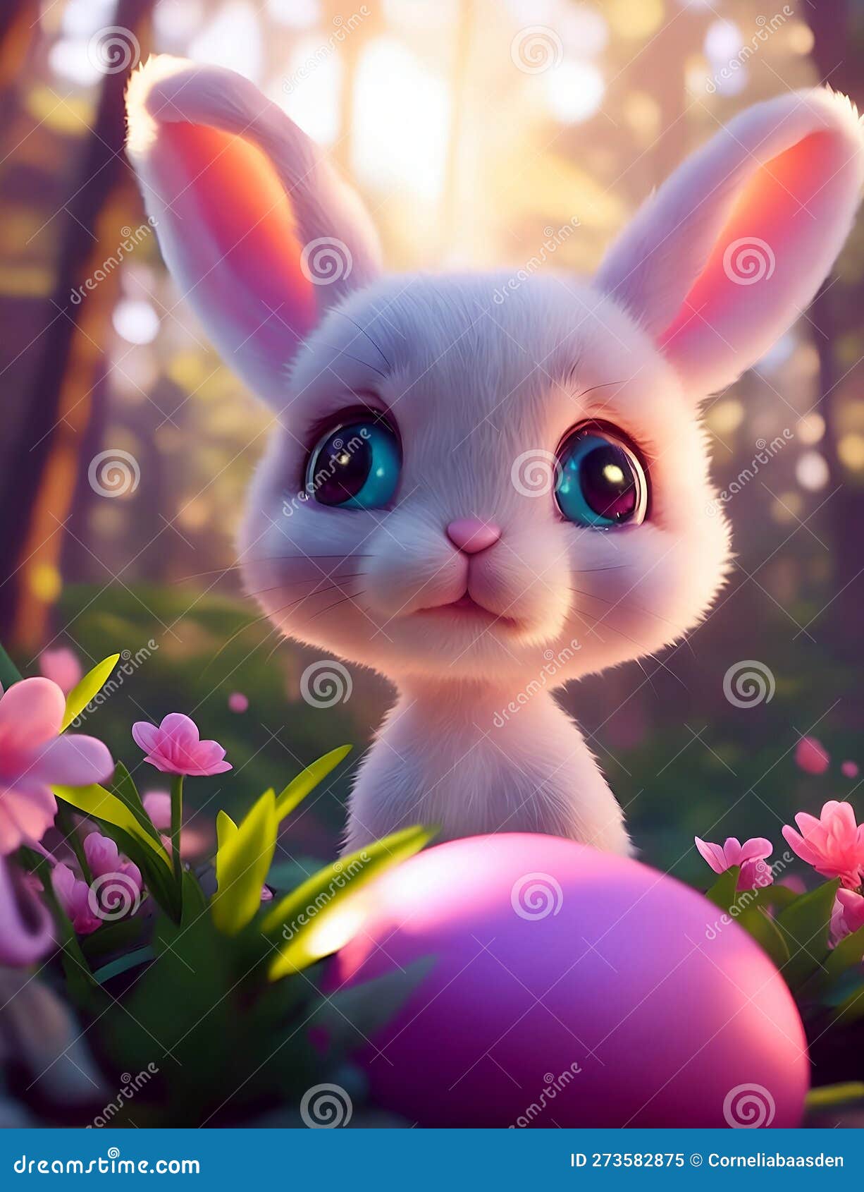 Funny Cute Easter Bunny with an Easter Egg in a Magical Forest - AI ...