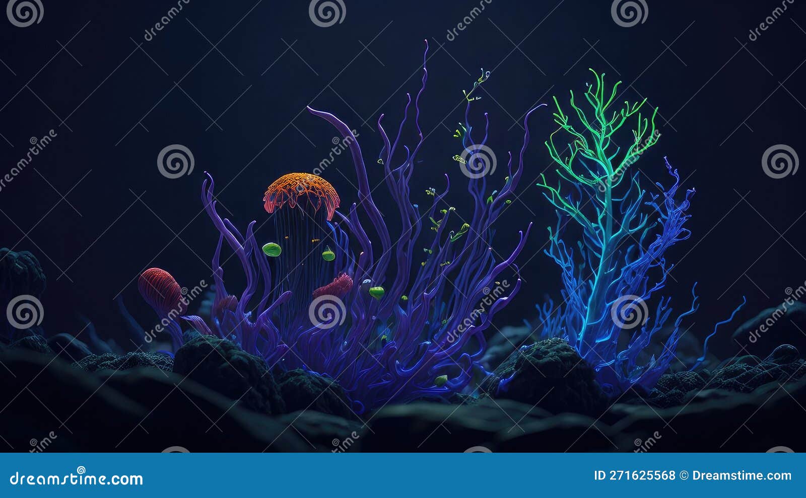 Seaweed and Algae in Glowing Neon. Generative Ai Stock Illustration ...