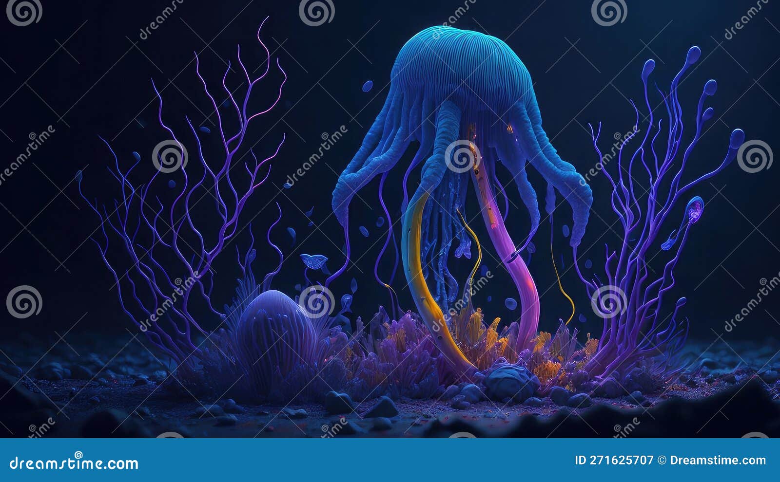 Seaweed and Algae in Glowing Neon. Generative Ai Stock Illustration ...