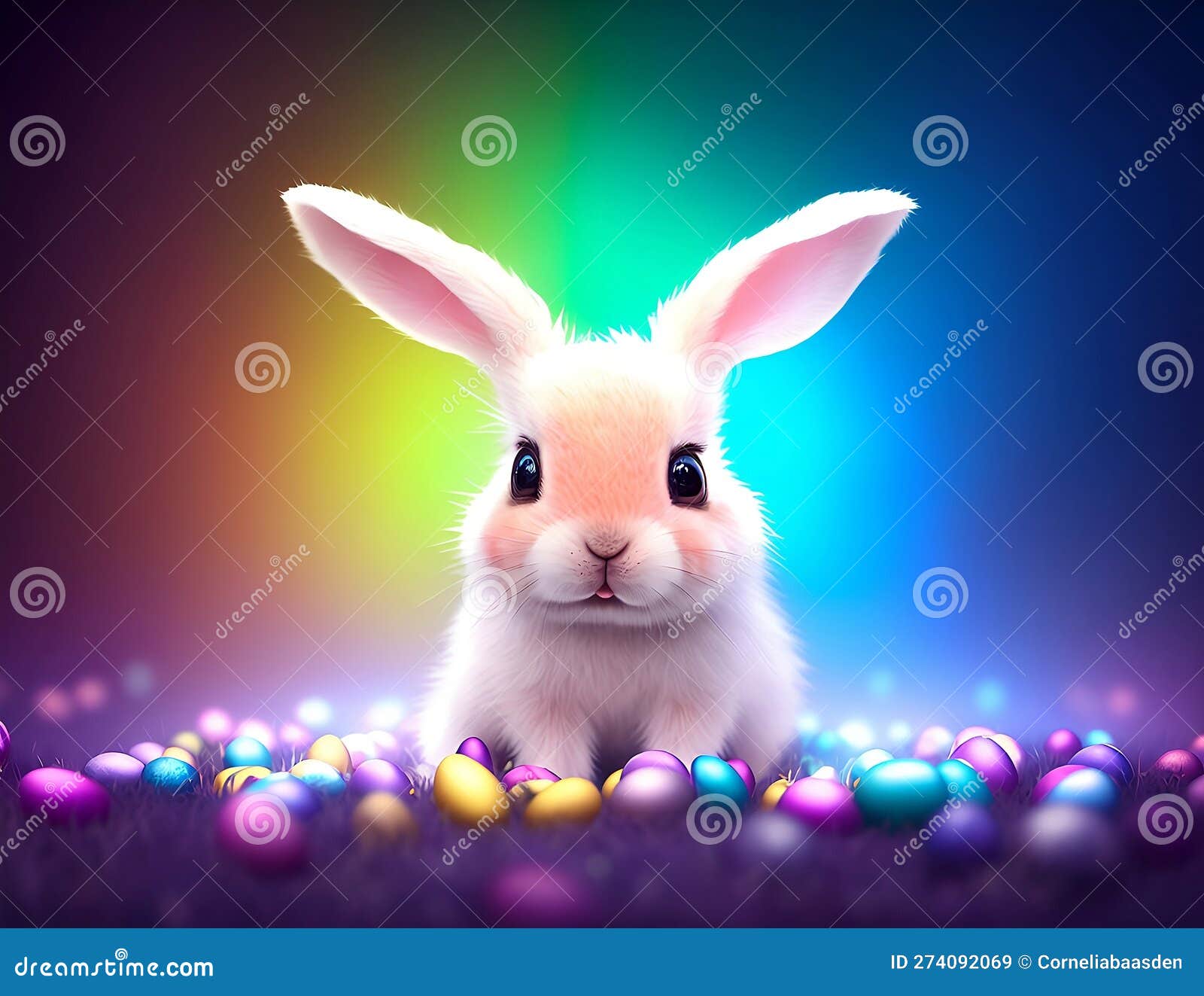Sweet Easter Bunny with Vibrant Mini Easter Eggs and Vivid Neon ...
