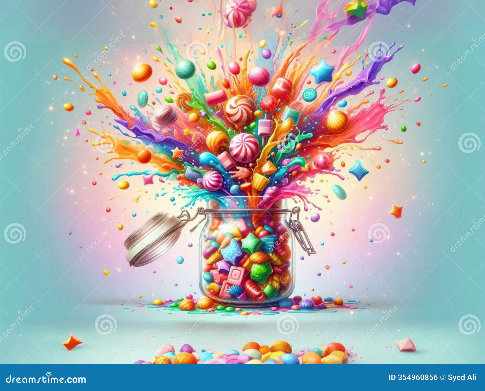 Burst of Candy: Colorful Explosion from a Glass Jar Stock Illustration ...