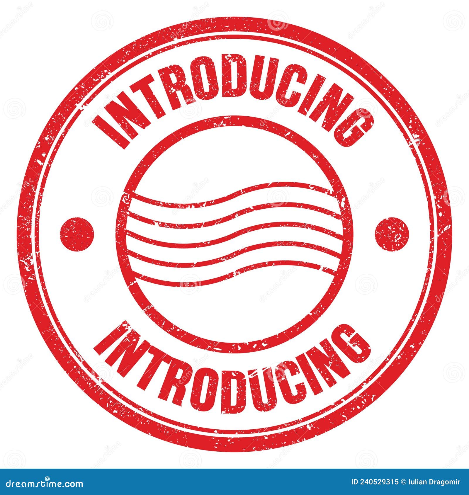 INTRODUCING Text Written on Red Round Postal Stamp Sign Stock ...