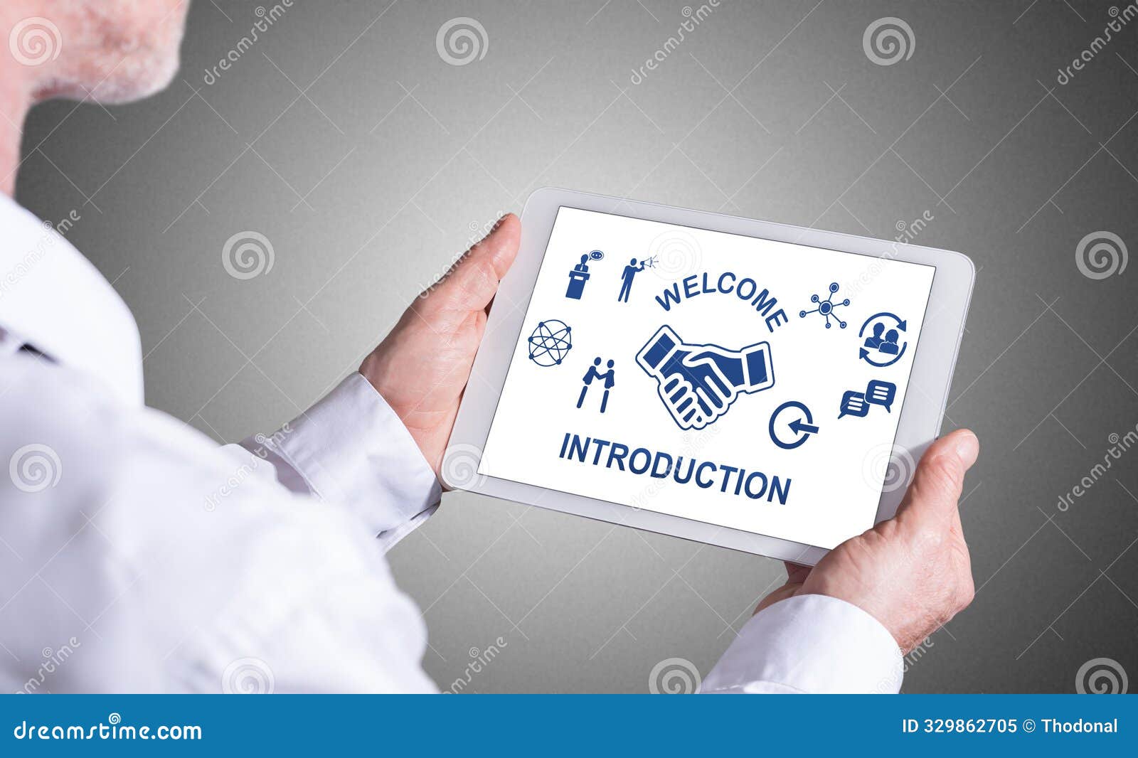 Introduction Concept on a Tablet Stock Image - Image of handshake ...
