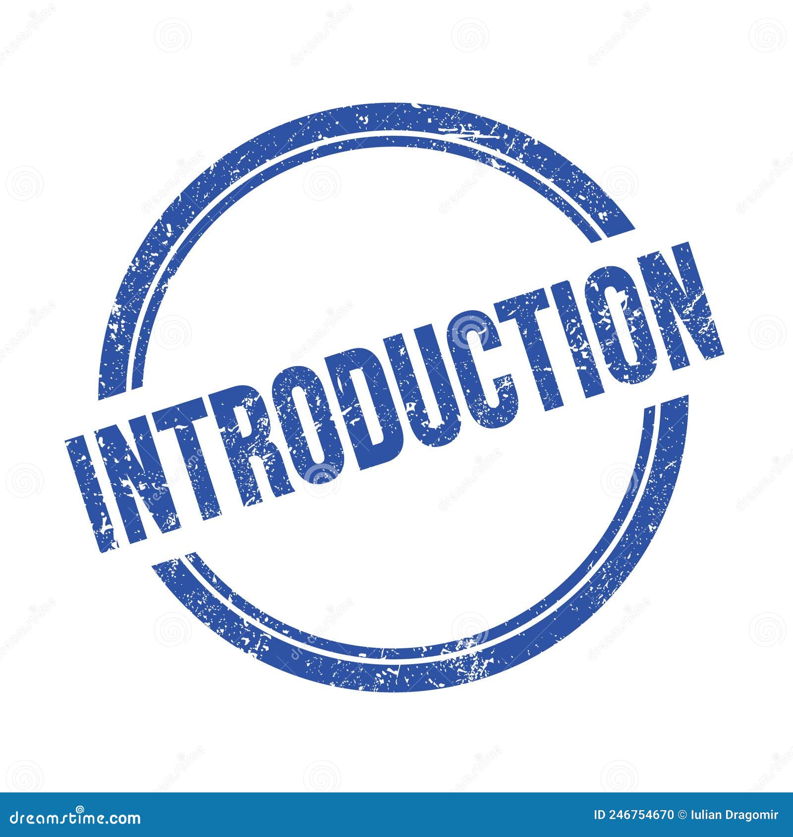 INTRODUCTION Text Written on Blue Grungy Round Stamp Stock Illustration ...
