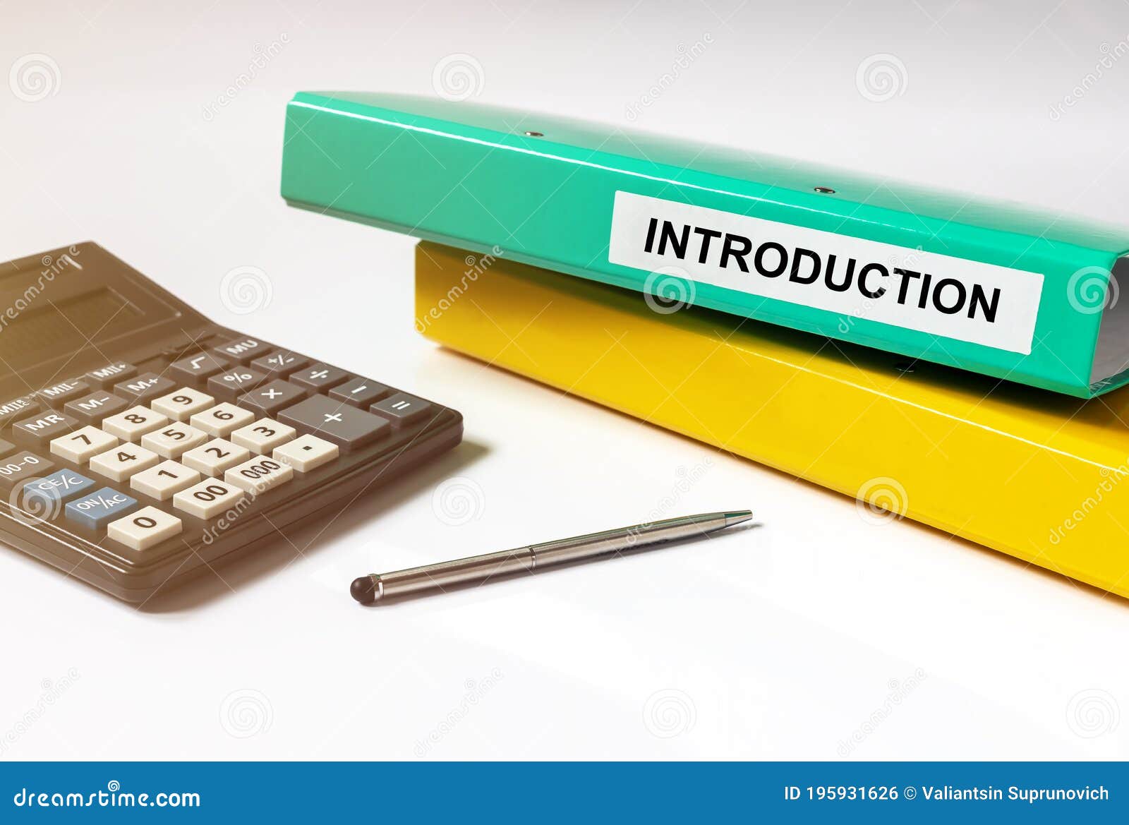 Introduction Word on Folder on Office Table with Calculator Stock Photo ...
