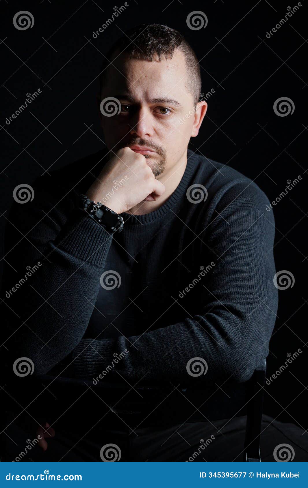 Introspective Man in Dramatic Lighting Stock Image - Image of moody ...