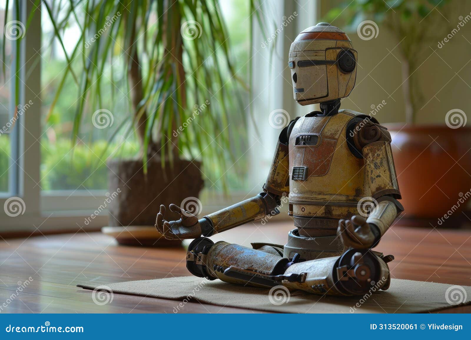 Introspective Robot Android Meditating. Generate Ai Stock Image - Image ...