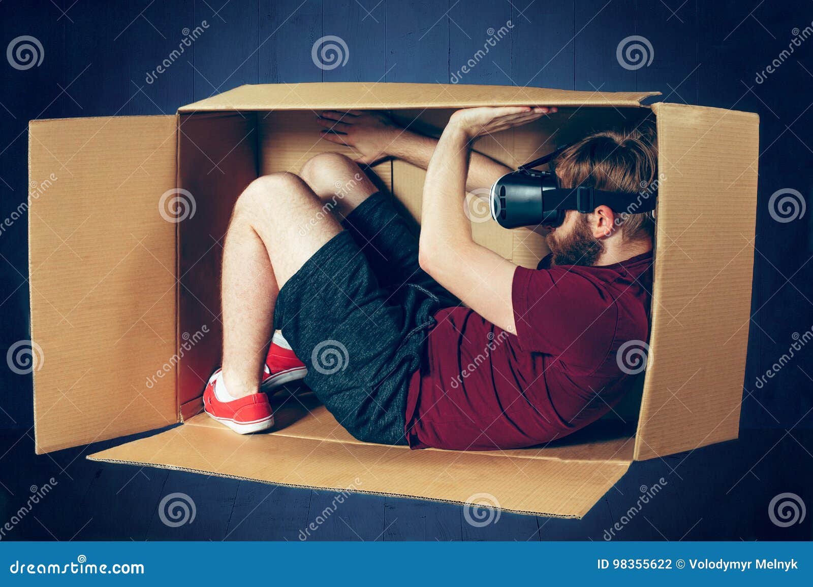 Introvert Concept. the Man Sitting Inside Box with Glasses of Virtual ...