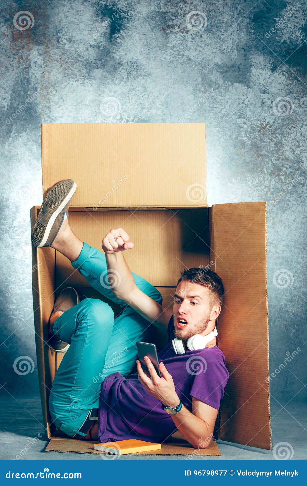 Introvert Concept. Man Sitting Inside Box Stock Image - Image of couple ...