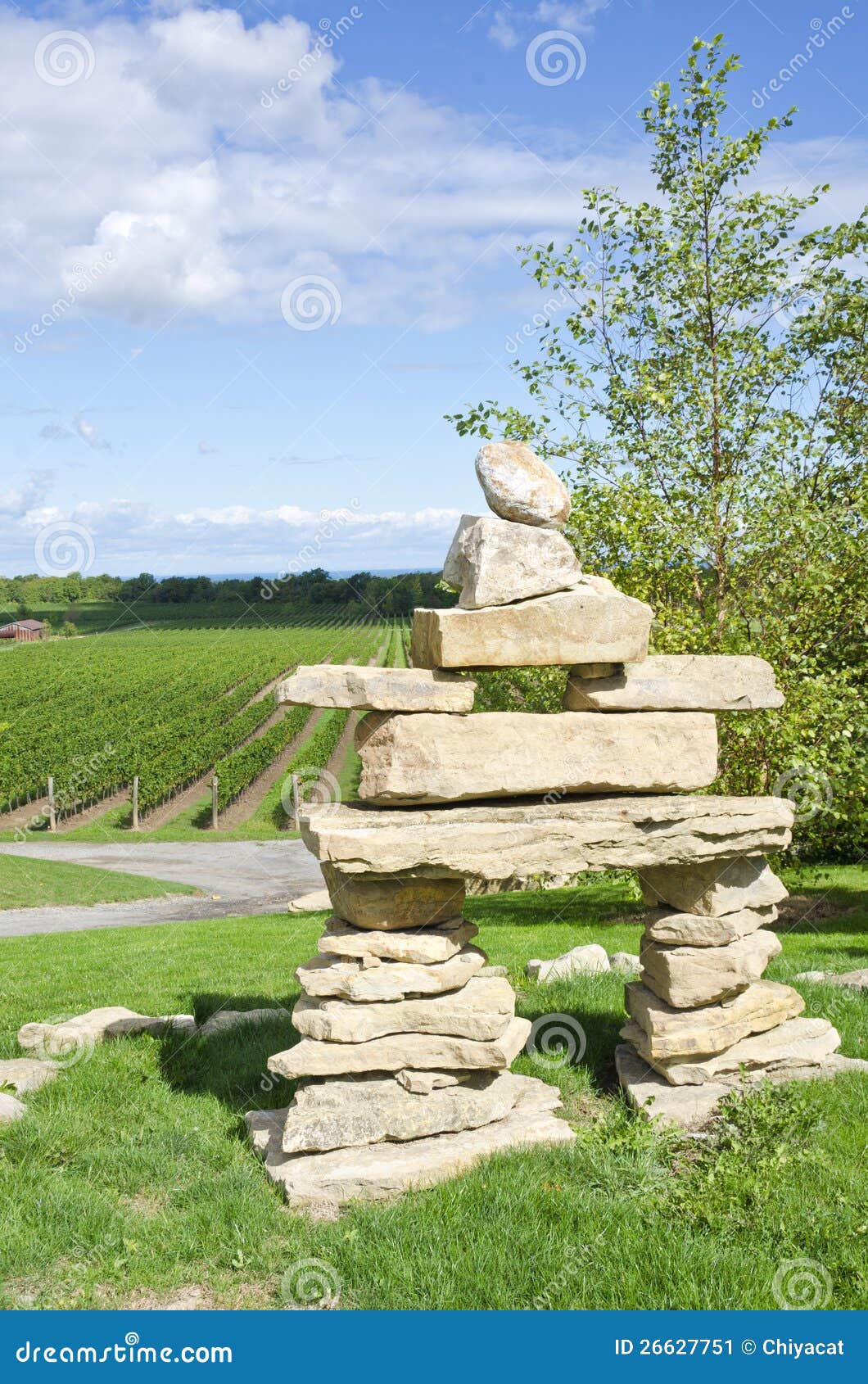 Inuit Inukshuk Standing in a Vineyard #2 Stock Image - Image of rows ...
