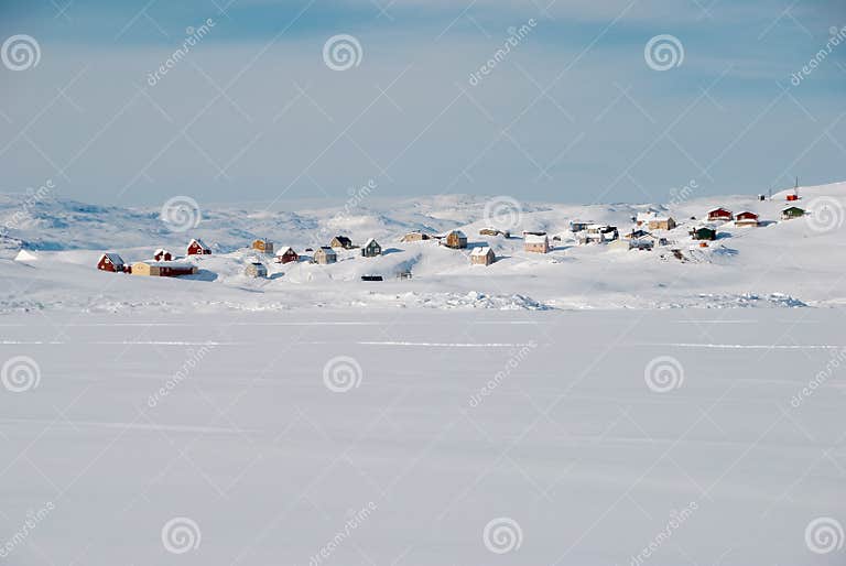 Inuit village stock image. Image of houses, inuit, fjord - 5042693