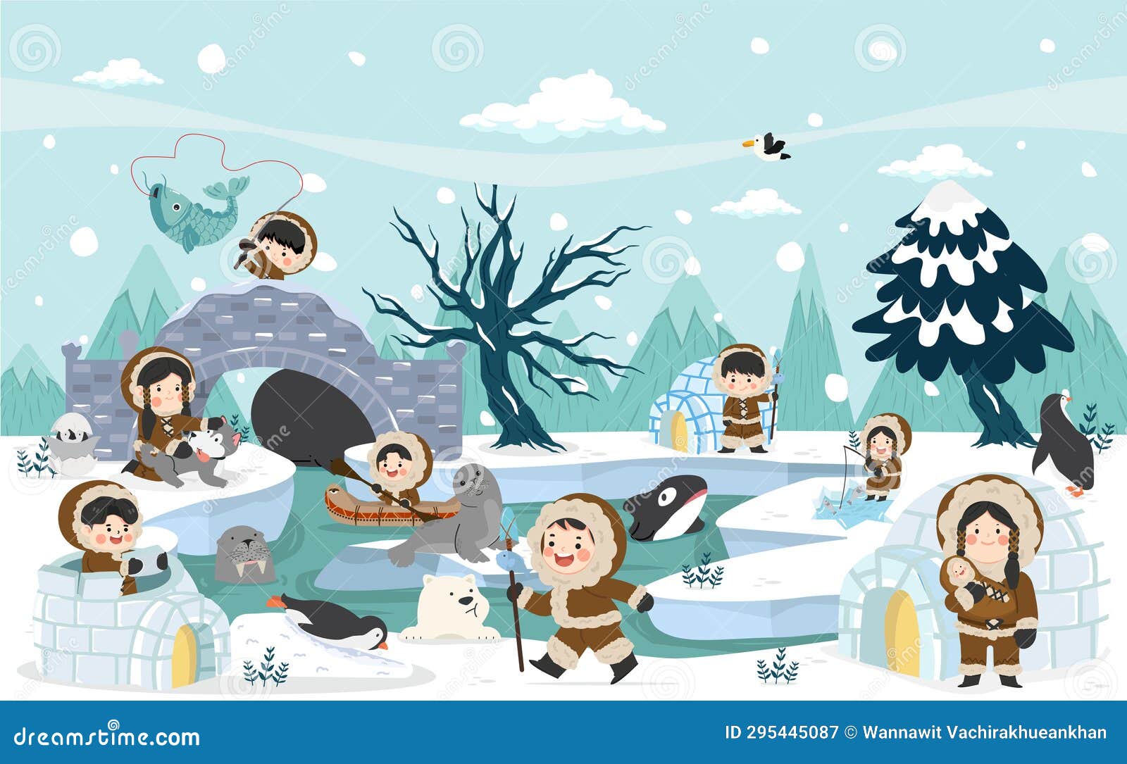 Inuit Winter Arctic North Pole Cartoon Vector | CartoonDealer.com ...